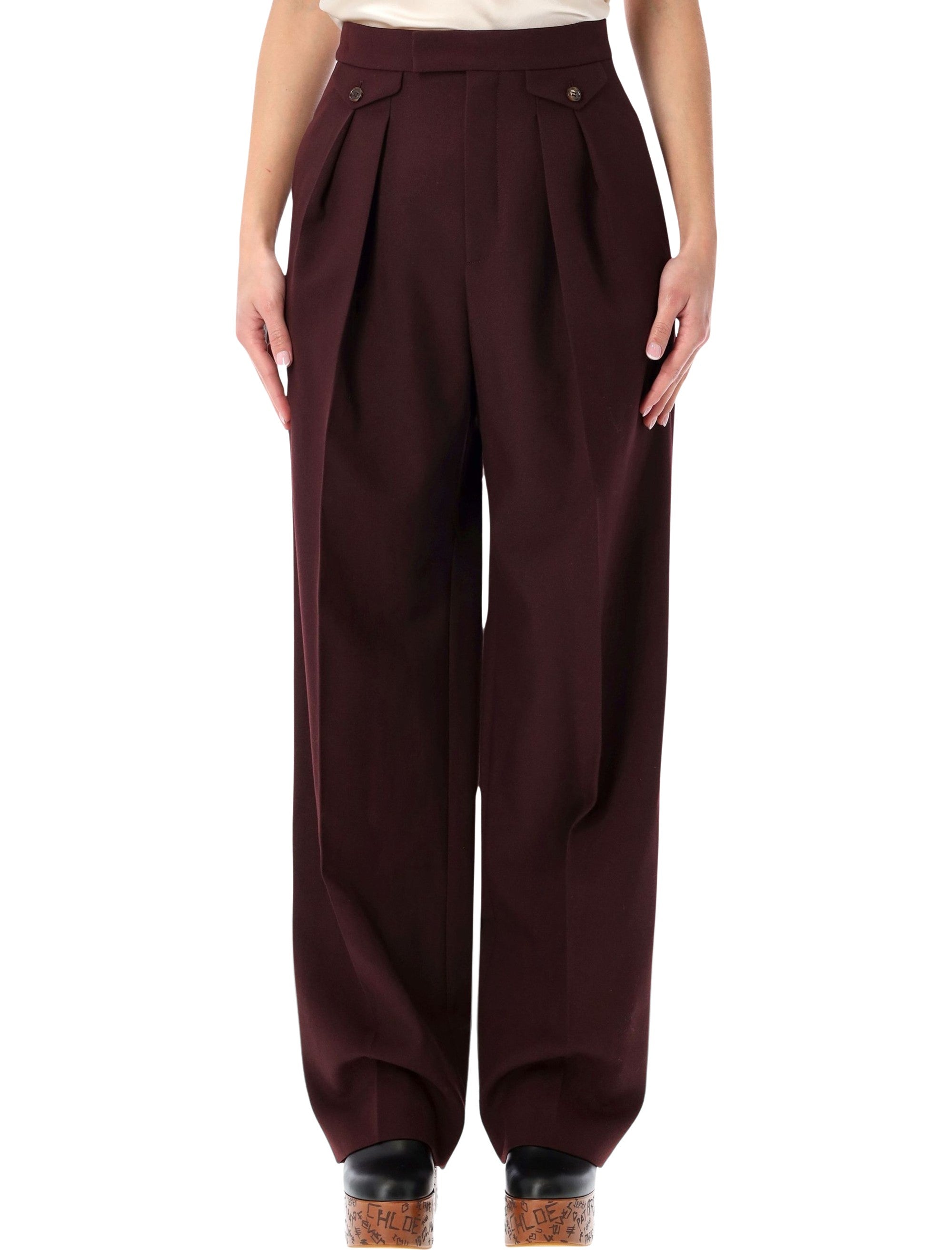 CHLOÉ CHLOÉ High-Waisted Wide Leg Trousers with Mini Pockets